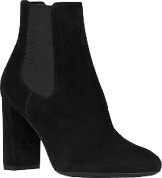 Generic Bottines Confortables à Bout Rond et Talon épais pour Femmes, Bottines Courtes Classiques à Talon Bloc et Bride élastique, Chaussures Noires Mode et D
