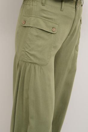 Cream Damen Womens Cargo Pants High-Waisted Elastic Waistband Drawstring Cuffs Hose, Oil Green