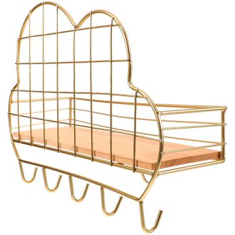 BESPORTBLE Eisen Wandregal mit Haken Wandmontiertes Aufbewahrungsregal in Gold Multifunktionales Aufbewahrungssystem f&uuml;r Wohnzimmer K&uuml;che und B&uuml;ro