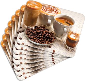MG Design Set aus 8 Kork-Platzsets - Coffee 6 - 30 x 40 cm - hitzebest&auml;ndig & abwischbar, mit Korkr&uuml;ckseite