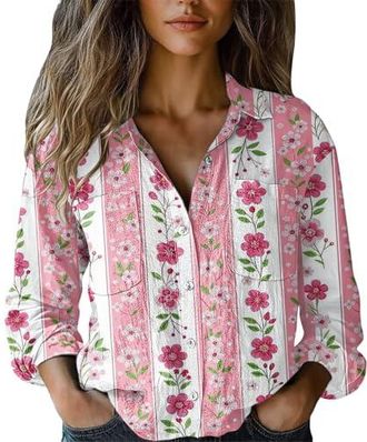 Generico Chemise Femme Curvy Manches Longues T Shirt Coton Et Lin Simple Grande Taille Chemisier Col en V Mode Blouse Vintage Fantaisie avec Boutons L&eacute;ger Chem