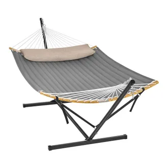 Songmics Hamac avec Support, Structure de Hamac en M&eacute;tal, Barre de Soutien Double, avec Coussin, Capacit&eacute; de Charge Jusqu&agrave; 200 kg, pour Jardin