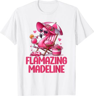 BDAZ Flamazing Madeline Pink Flamingo, Tropische Strandszene, Damen T-Shirt
