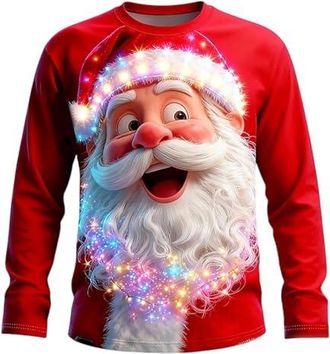 Generic T-shirts de No&euml;l pour hommes UK Y2k, tuniques gnomes, amples, col rond, motif renne, pull vintage, tee-shirts de No&euml;l &agrave; col rond, Rouge, M