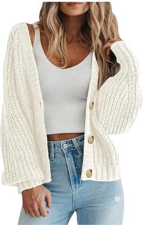 Generic Cardigan en tricot surdimensionn&eacute; pour femme, printemps 2026, v&ecirc;tement dext&eacute;rieur d&eacute;contract&eacute; et tendance, pour lautomne et lhiver, blanc, XXL