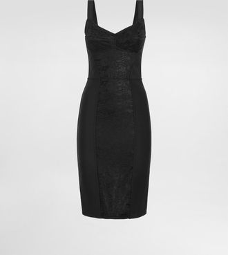 Dolce & Gabbana Corset-style Midi Dress In Powernet And Lace - Frau Kleider Schwarz Satin 46