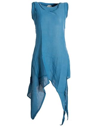 vishes Alternative Bekleidung - Asymmetrisches armloses Lagenlook Zipfelkleid t&uuml;rkis 36-38