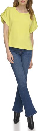 DKNY Womens Short Sleeve Roll Sleeve French Terry Shirt, Limonata, Medium