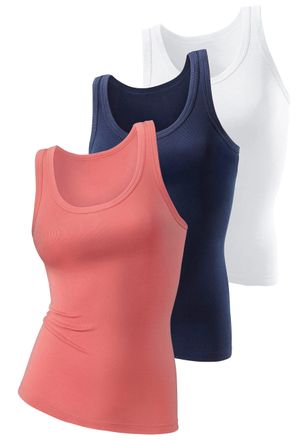 H.I.S Tanktop H.I.S, Damen, Gr. 32/34, bunt (wei&szlig;, apricot, marine), Feinripp, Obermaterial: 100% Baumwolle, unifarben, Basic, k&ouml;rpernah normal, tiefer Rund