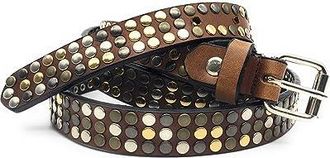 Passione Ceinture &agrave; clous pour femme - M&eacute;lange de clous de couleur noir nickel, argent, or et laiton vieilli - Cuir v&eacute;ritable - Fabriqu&eacute;e en Italie (Cuir marro