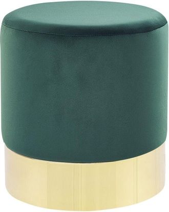 Beliani Pouf Gr&uuml;n Samtstoff rund 39 cm Sockel Fu&szlig; Gold Metall Barock Deko Ottomane Sitzpouf f&uuml;r Schminktisch, Wohn-, Schlaf- und Ankleidezimmer