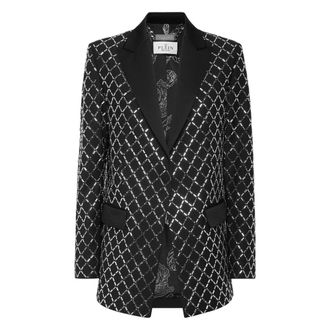 Philipp Plein Woll- und Satin-Blazer im Boyfriend-Schnitt mit Kristall-Rhombus - - Jackets - Damen - Schwarzk - XS