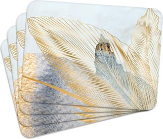 MG Design Set aus 4 Kork-Platzsets - Elegant Leaves 5 - 30 x 40 cm - hitzebest&auml;ndig & abwischbar, mit Korkr&uuml;ckseite