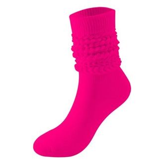 Generic Chaussettes souples pour femmes, cuissardes hautes, chaussettes souples froissées Rose Fluo Enfant