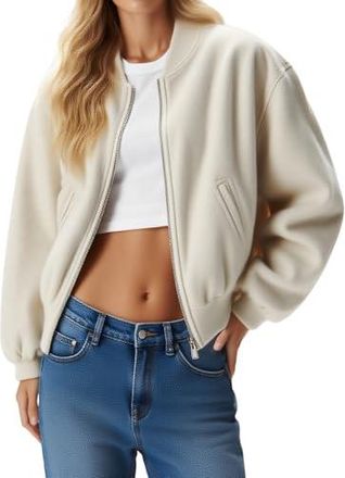 Generic Vestes pour femmes, grande taille, veste douce de couleur unie &agrave; la mode pour toutes les occasions, beige, XS