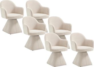 Vente-Unique Sedia Girevole Con Braccioli In Tessuto Beige - Lotto Di 6 -valyra