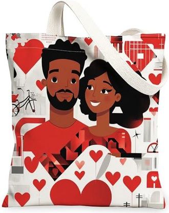 Generic Sac fourre-tout romantique en toile de Saint-Valentin pour faire du shopping 33 x 38,1 cm, motif couple afro-am&eacute;ricain abstrait, sac d&eacute;picerie r&eacute;utili