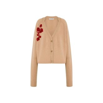 Alberta Ferretti Femme, Pulls, Beige, Taille: 44 FR Cardigan en cachemire brod&eacute; &agrave; col en V