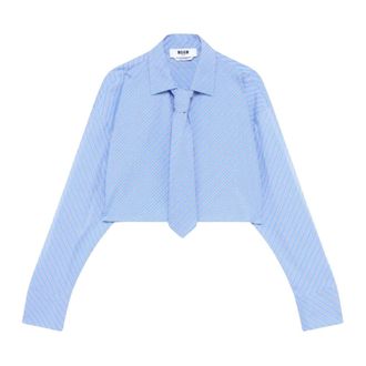 Msgm Msgm Crop-Hem-Popeline-Hemd mit Streifen und Krawatte - - Blouses & Shirts - Damen - Blau - M