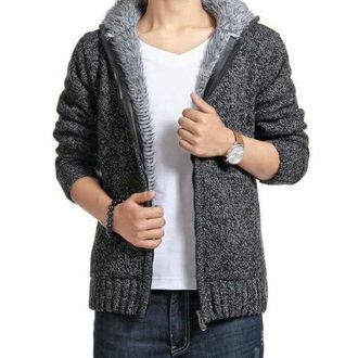 Generic NYSBH Pull &eacute;pais pour homme avec fermeture &eacute;clair et doublure en cachemire, gris fonc&eacute;, XL