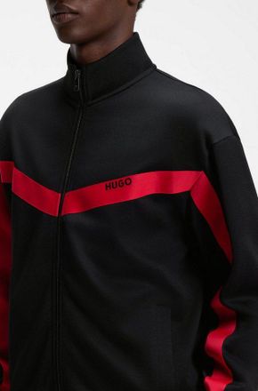 HUGO BOSS Sweatjacke Darti Stehkragen, Relaxed Fit, Logo-Tape