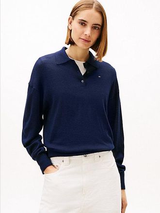 Tommy Hilfiger Pull avec soie &agrave; col polo et drapeau brod&eacute;
