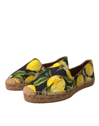Dolce & Gabbana Womens Multicolor Lemon Slip On Espadrilles Shoes Viscose Cotton