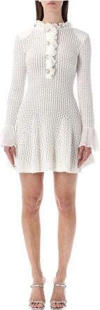 Self Portrait Femme, Robes, Blanc, Taille: 38 FR Mini-robe en maille ajour&eacute;e