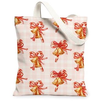 Generic Sacs fourre-tout vintage en toile avec motif de ruban fantaisie, sacs d&eacute;picerie r&eacute;utilisables, l&eacute;gers et lavables en toile pour salle de sport, voyage