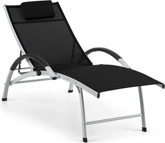 Blum Feldt Sun Valley Bain de Soleil avec Oreiller, Chaise Longue Pliable, Transat de relaxation, Structure en Aluminium, Dossier réglable en 4 Directions