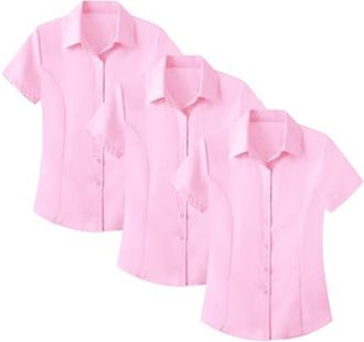 Generic Lot de 3 chemisiers &agrave; manches courtes pour femme - D&eacute;contract&eacute; - Coupe droite - Col en V - Boutonn&eacute; - Couleur unie - D&eacute;contract&eacute; - Basique - Chemise d