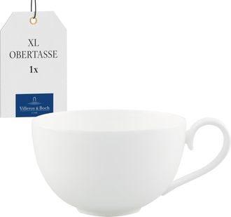 Villeroy & Boch Royal Milchkaffee-Tasse 370 ml Weiß, Spülmaschinenfest, Mikrowellensicher, Kaffeebecher, Große Tasse für Kaffee, Milchkaffee oder Cappuccino, Jumbotas