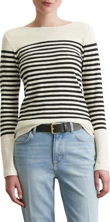 Marc O'Polo Damen Langarmshirt aus Bio-Baumwolle gestreift, Mehrfarbig (Multi/Black), XXL