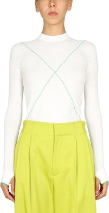 Bottega Veneta Polo Neck with Contrast Seams Sweater - White