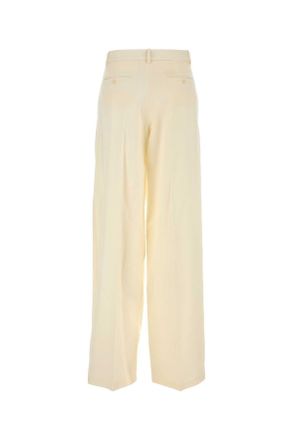 Magda Butrym Womens Cream Wool Blend Wide-Leg Pant Exteiror: Silk Pantaloni Trousers
