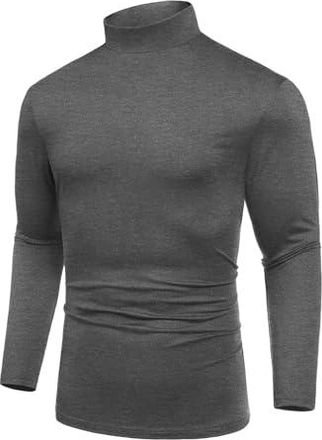Coofandy T-shirt &agrave; manches longues pour homme - Col montant - Tricot - Demi-col - Couleur unie - Col rond - Pull basique &agrave; col roul&eacute;, gris fonc&eacute;, M
