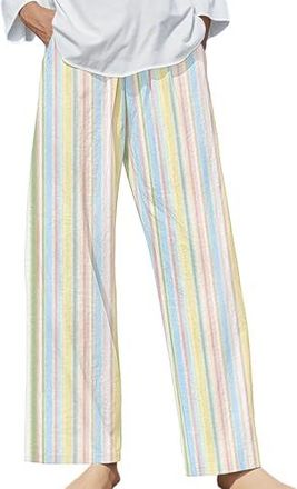 Generic Pantalon Femme Large L&eacute;ger Fluide Lin Ample Womens Non Pocket Cotton Linen Casual Pants Large Pantalon Yoga Femme Pantacourts Fluide (Yellow XXXL)