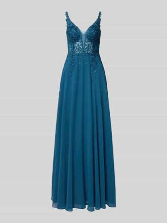 Luxuar Fashion Abendkleid mit Stitchings und Ziersteinbesatz