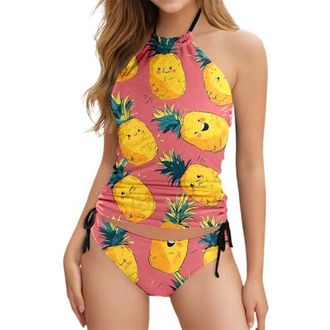 Generic Maillot de bain tankini push-up pour femme - S&eacute;chage rapide - Taille haute - Deux pi&egrave;ces - Maillot de bain vintage d&eacute;t&eacute;, rouge past&egrave;que, XXL