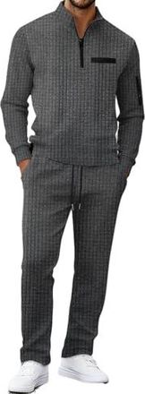 Generic Survêtement 2 pièces pour homme avec polos, fermeture éclair quart de long, ensemble de jogging assorti, gris foncé, XXL