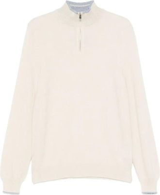 Fedeli Homme, Pulls, Beige, Taille: 2XL Pull en Cachemire &agrave; Demi-Fermeture &Eacute;clair