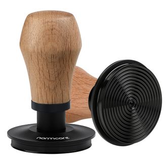 Normcore Espresso-Tamper V4, federbelastet mit Titan-PVD-Beschichtung, geriffelter Boden, 6,8 kg/11,3 kg/13,6 kg Ersatzfedern, Kaffeestampfer mit echtem Eichen