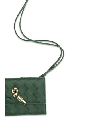 Bottega Veneta Womens Badge Holder Andiamo Basil-Muse Brass Lamb Leather Shoulder Bags