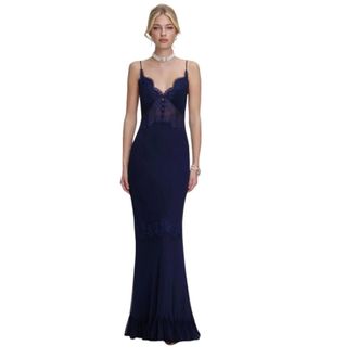 Self Portrait Femme, Robes, Bleu, Taille: 38 FR Lungo Smanicato Pizzo Balza