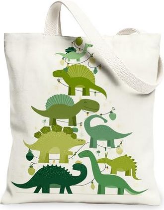 Generic Sacs fourre-tout en toile avec motif dinosaure, sacs d&eacute;picerie r&eacute;utilisables, amusants pour lhiver, l&eacute;gers et lavables, blanc, 13x15 Inch