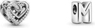 Pandora Moments Funkelnde Verschlungene Herzen Charm & Moments Buchstabe M - wendbares Alphabet-Charm aus Sterling-Silber
