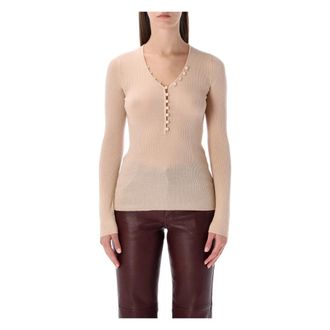 Chlo&eacute; Henley-Shirt aus Merinowolle - - Knitwear - Damen - Rosa - L