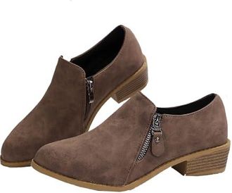 Generic Bottines orthopédiques à fermeture éclair, bottines Chelsea rétro à bout pointu pour femme, bottes courtes en daim épais avec fermeture éclair latéral