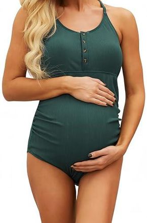 Ocean Plus Maillot de Bain Enceinte Une Pi&egrave;ce pour Femmes avec Bretelles Bouton Maillot de Bain de Maternit&eacute; Boutonn&eacute;e Maillots de Bain de Maternit&eacute; (XXL (EU 42-