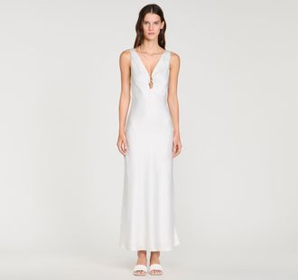 Sandro Robe longue satin&eacute;e &agrave; bijou